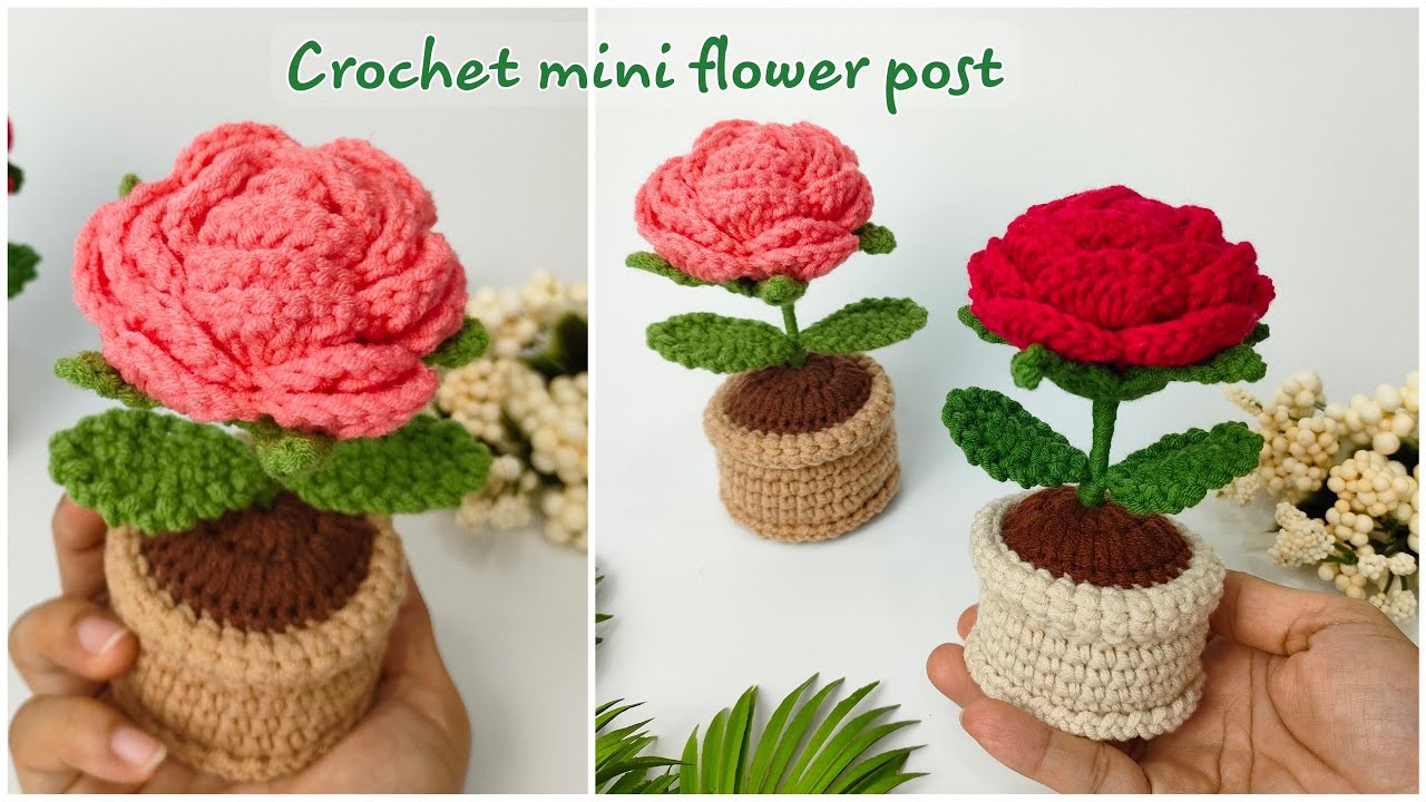 #96 | Móc Chậu Hoa Hồng Mini Bằng Len | Crochet Mini Flower Pots With ...