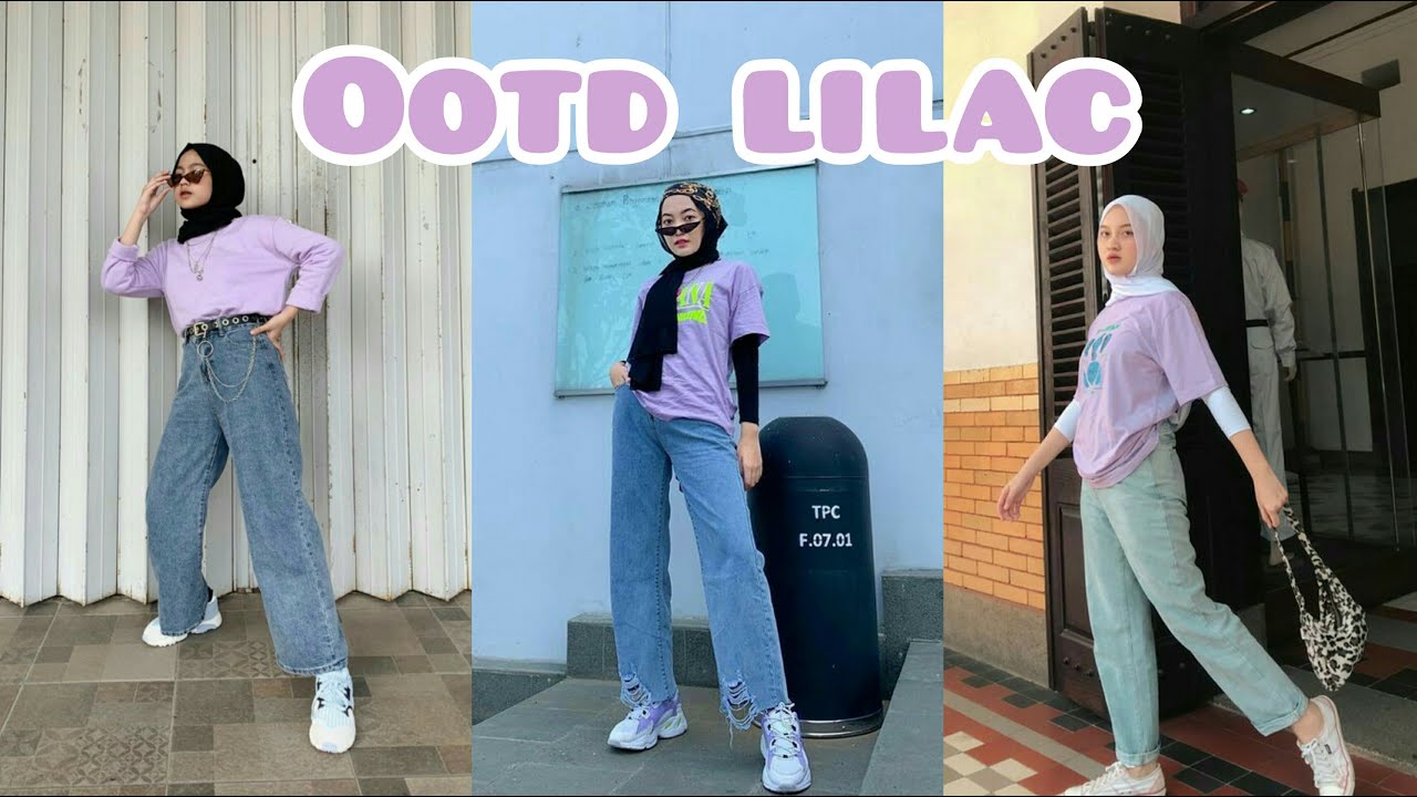 OOTD LILAC DENGAN HIJAB || LILAC EDITION - YouTube