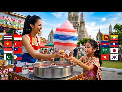 Which country's cotton candy would you buy for your daughter first? 🌍🍭 | AI Food ASMR