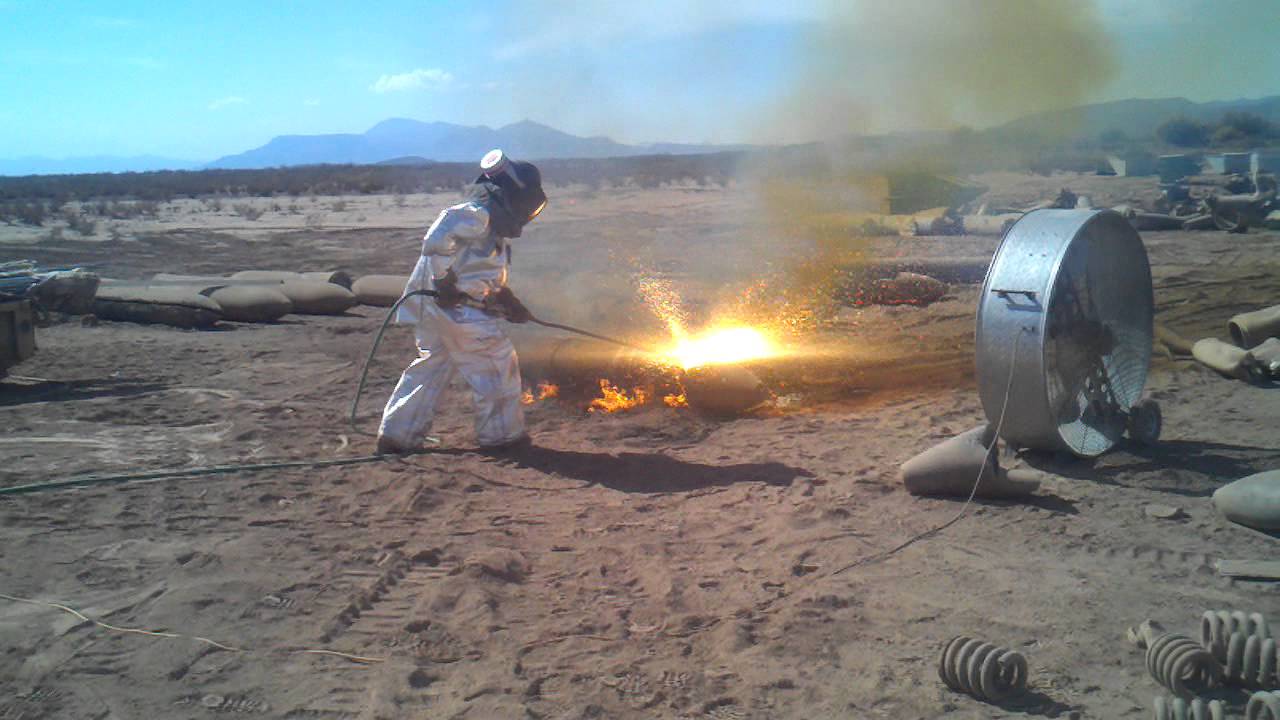 Oxy lance cutting at work. - YouTube