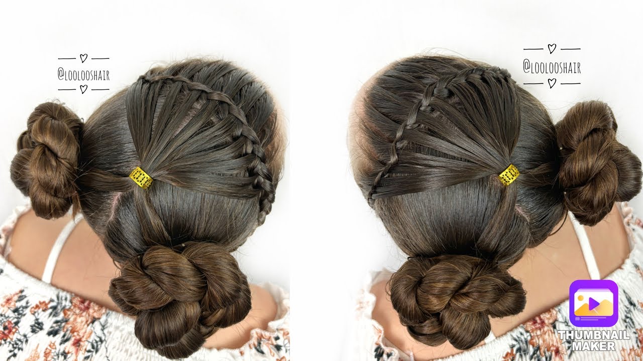 💕🐰How To: Feathered Dutch Braid Headband into Messy Buns Hairstyle ...