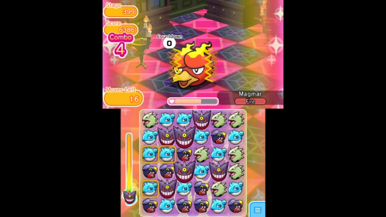 Pokemon Shuffle 3DS - Stage 399 Magmar S Rank and Caught w/Great Ball ...
