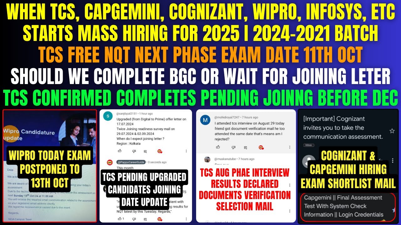 Capgemini Cognizant Exam Mail | Wipro Exam Postponed | TCS Joining | MNC Next Phase Hiring 2025 ...
