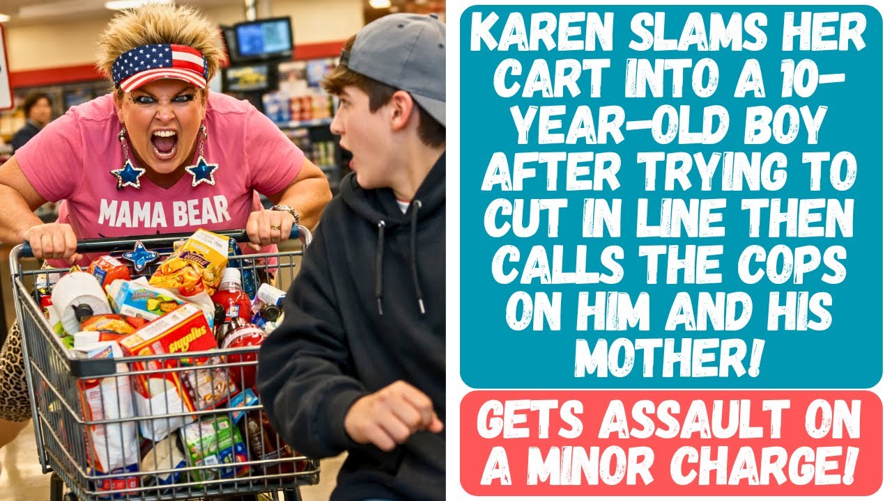 KAREN SLAMS HER CART INTO A 10-YEAR-OLD BOY AFTER TRYING TO CUT IN LINE ...