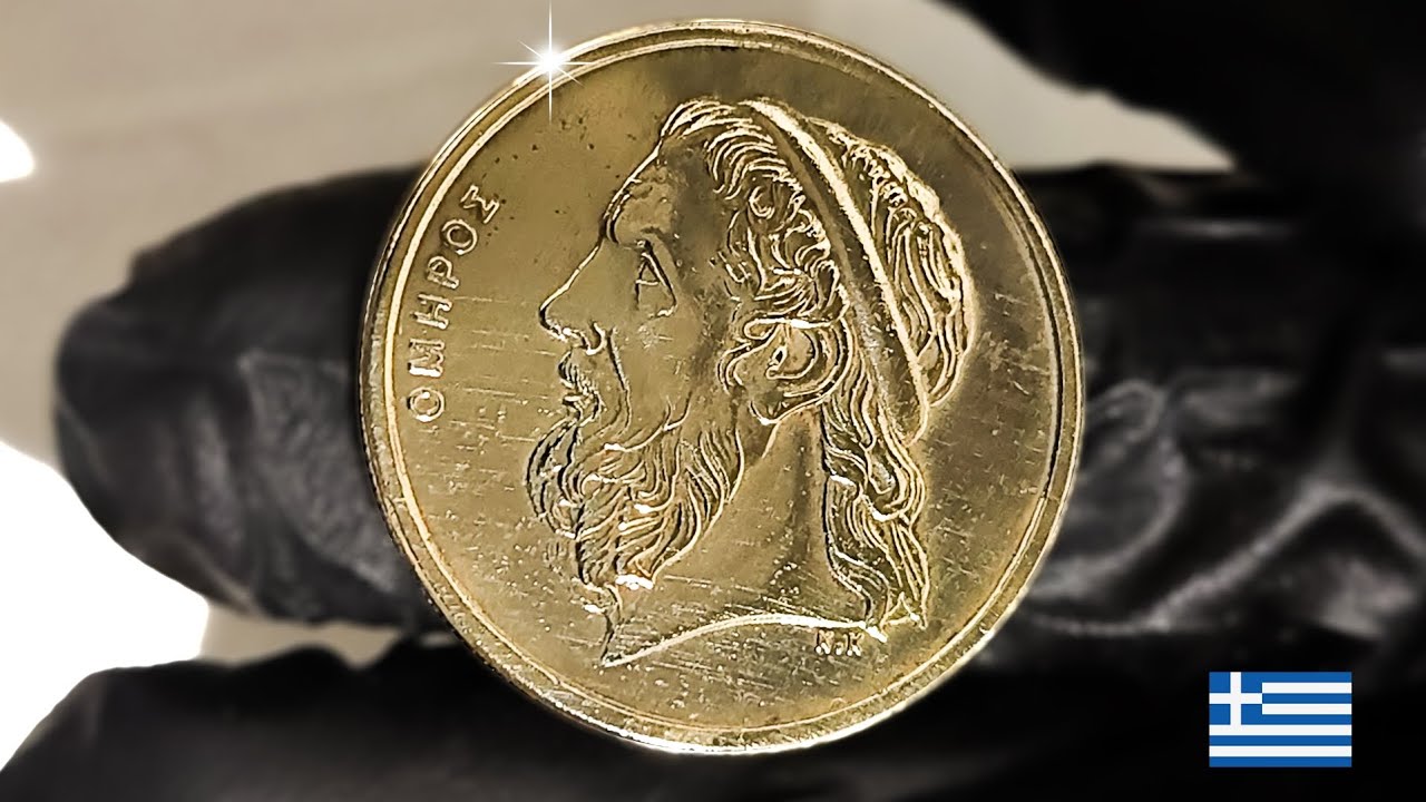 Restoration and polishing of the old Greek 50 drachma coin - YouTube