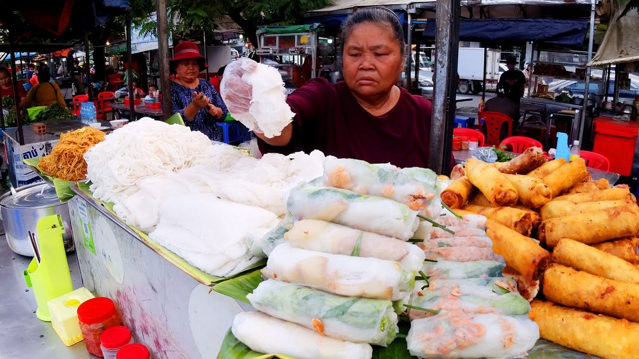 Best Street Food Collection! Spring Rolls, Yellow Pancakes, Noodles ...