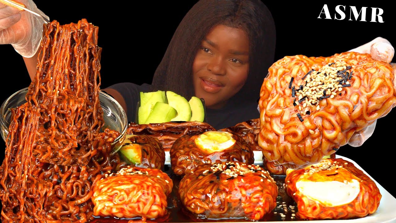 ASMR SPICY FIRE NOODLES, BLACK BEAN WRAP & AVOCADO MUKBANG + RECIPE ...