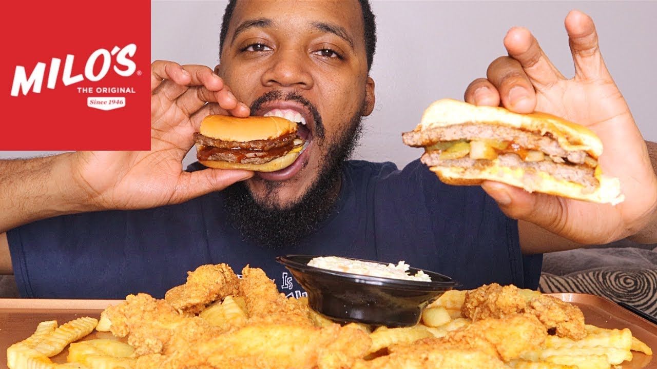 MILO'S HAMBURGER & CHICKEN TENDERS MUKBANG - YouTube
