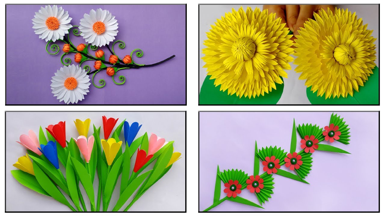Diy 4 Paper Flowers - কাগজের ফুল বানানো - kagojer Ful - How To Make A ...