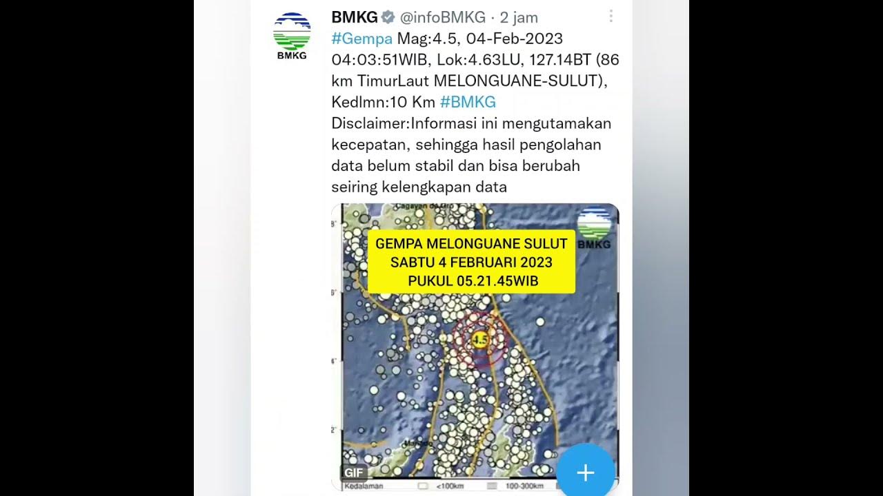 Gempa bumi hari ini guncang melonguane sulawesi utara sabtu 4 Februari 2023 #shorts # ...
