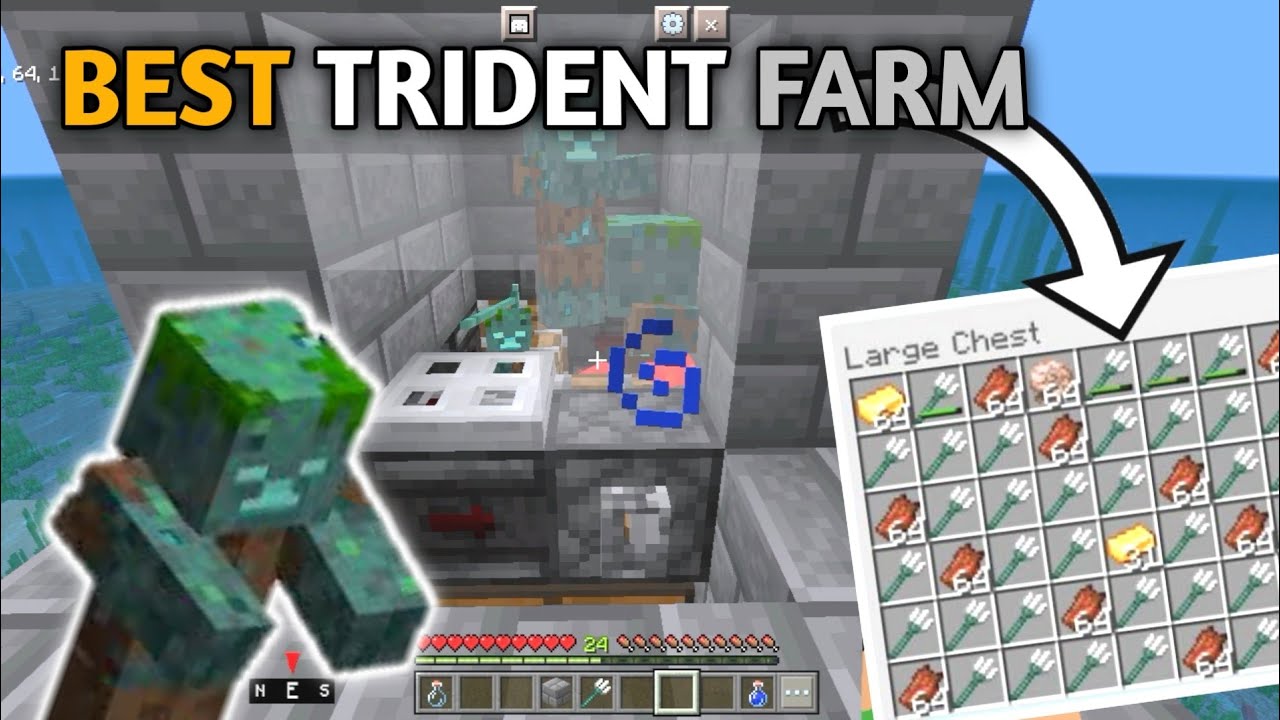 Minecraft Trident & Drowned Farm | 20+ Trident Per Hour - YouTube