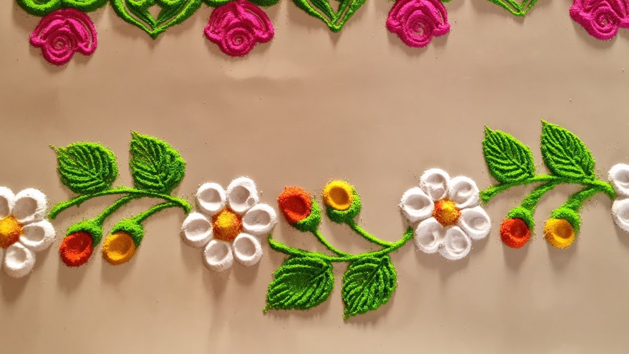 border rangoli designs-3 simple side designs - YouTube