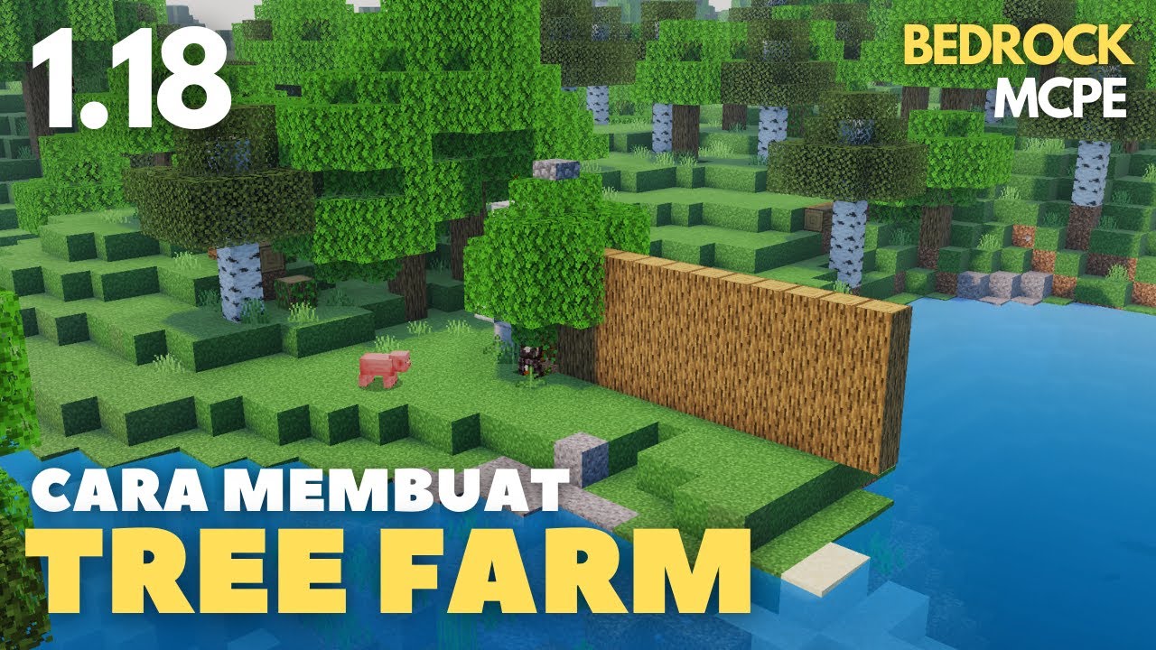 "DUA-TIGA TEBANG POHON..." TREE FARM SIMPEL MINECRAFT BEDROCK/MCPE 1.18 ...