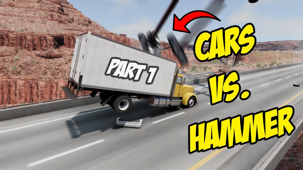 Cars vs Hammer (part 1) - BeamNG Drive - YouTube