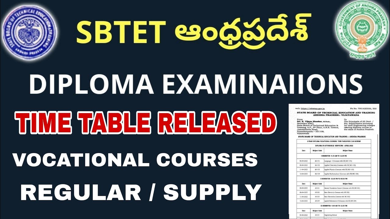 AP SBTET DIPLOMA VOCATIONAL COURSE TIME TABLE | NOTIFICATION RELEASED ...