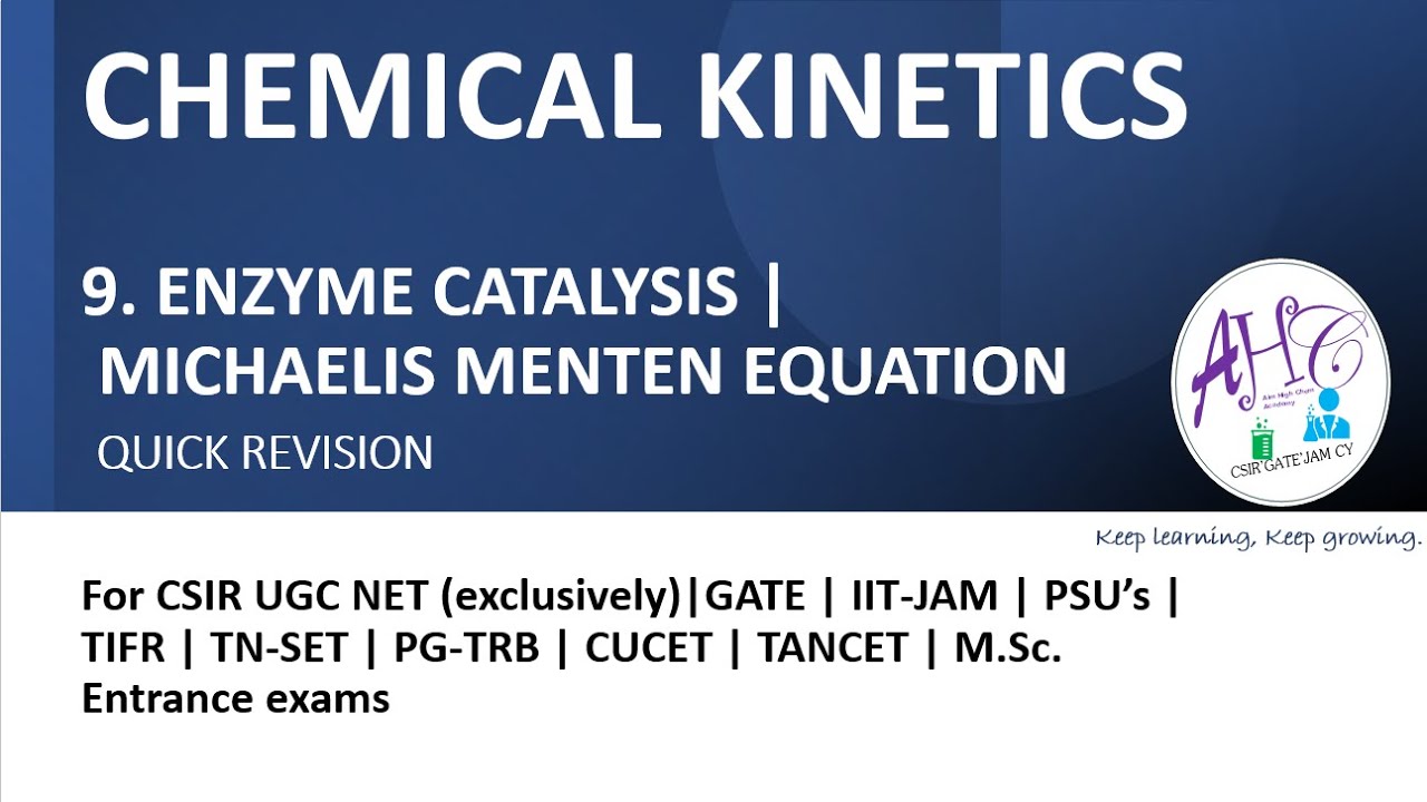 ENZYME CATALYSIS | MICHAELIS MENTEN EQUATION | CHEMICAL KINETICS - YouTube