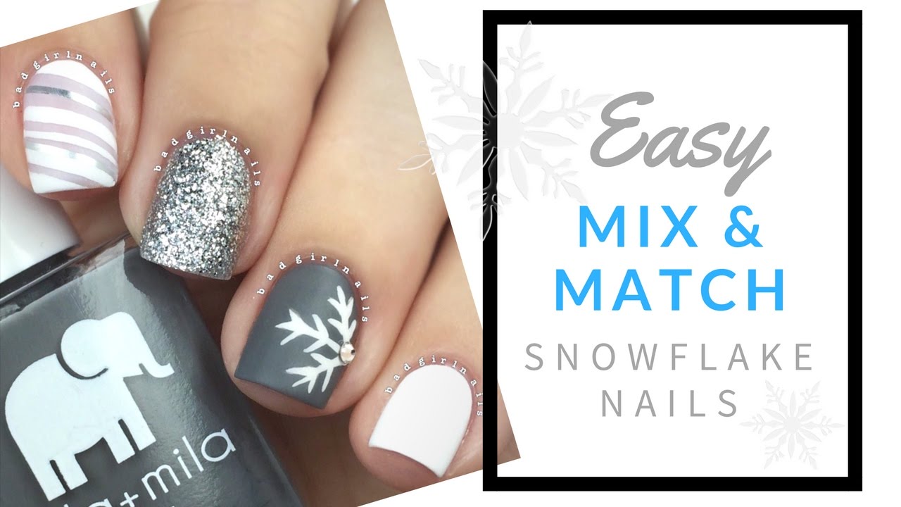 Easy Snowflake Mix & Match ll Winter DIY Nails - YouTube