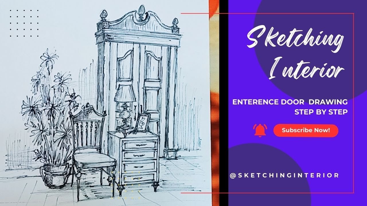 How to Draw Entrance Lobby Furniture Design with a classical door | # ...