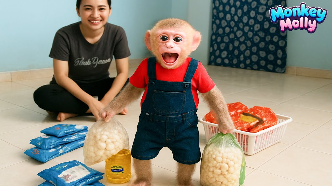Unbelievable! Smart monkey Molly helps her mother prepare goods to sell ...