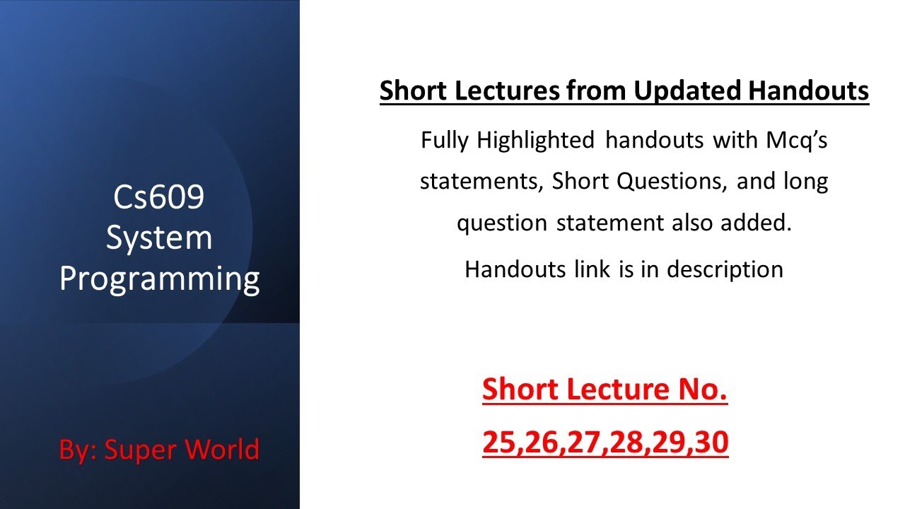 Cs609 Short Lecture 25,26,27,28,29,30 | Week 3 Part 1 - YouTube