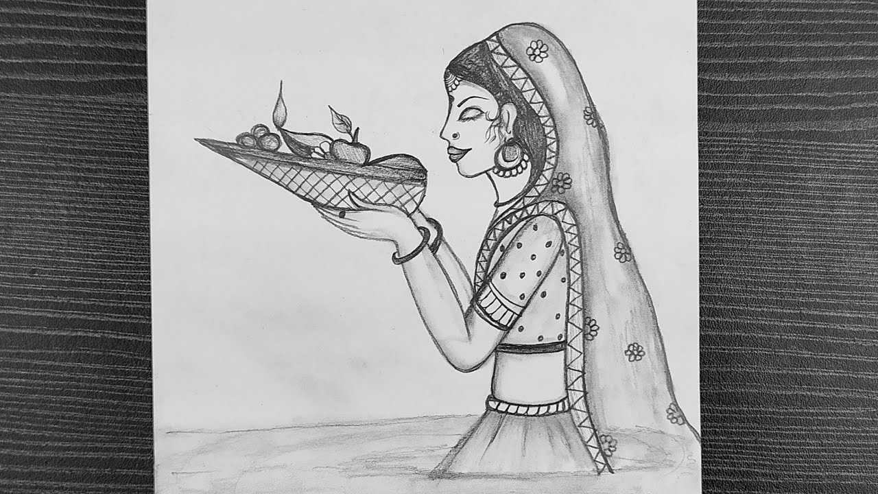 Chhath Puja Celebration Drawing || How To Draw Chhath Puja Drawing ...