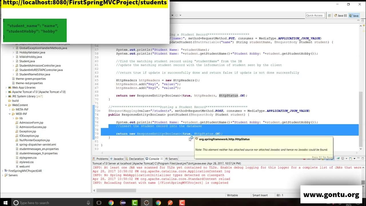 Spring MVC Tutorials 45 Web Services 15 How to build HTTP POST REST APIs - YouTube