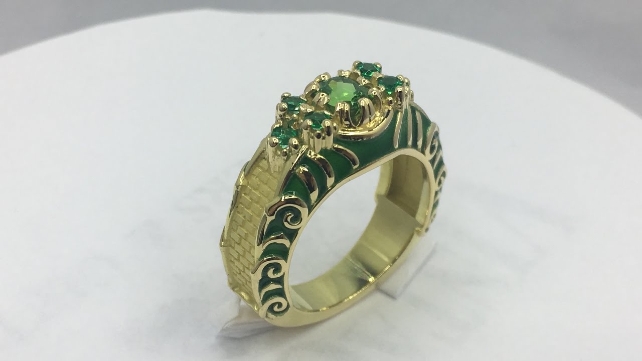 Wizard of Oz themed 18k yellow gold custom made men's ring - YouTube