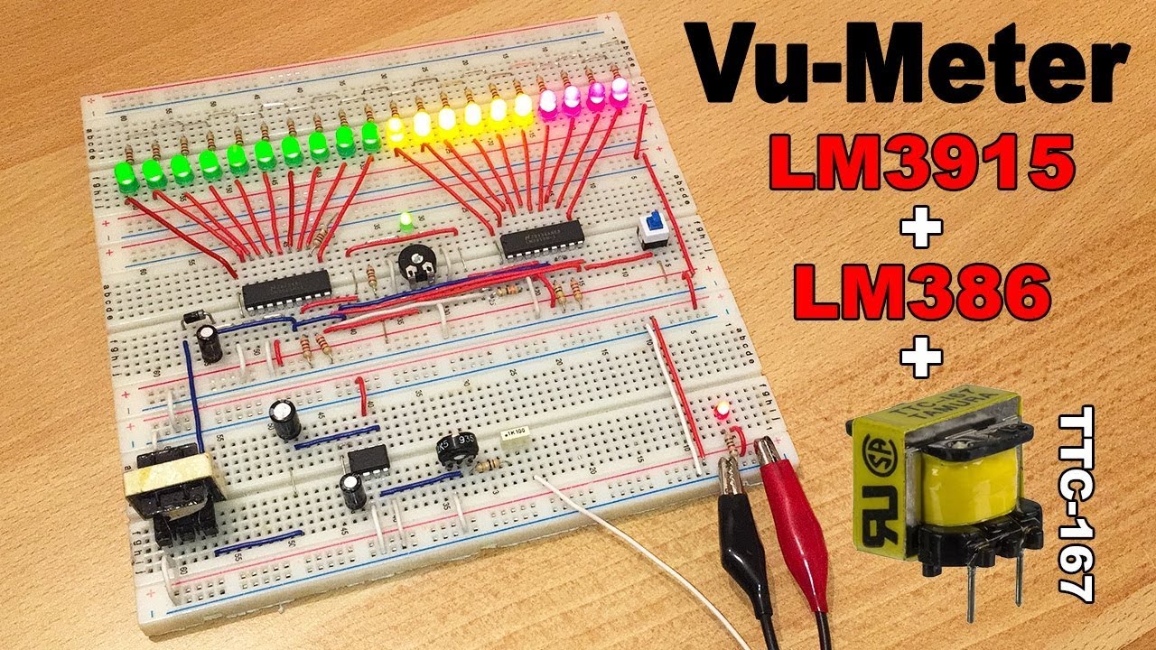 Vu-Meter LM3915 + LM386 + TTC-167 with 20 LED - YouTube