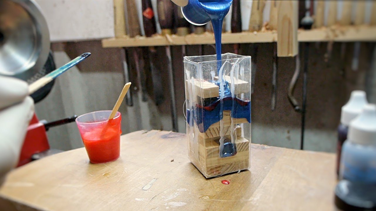 Woodturning - Jenga block lidded box. Wood and resin turning. - YouTube