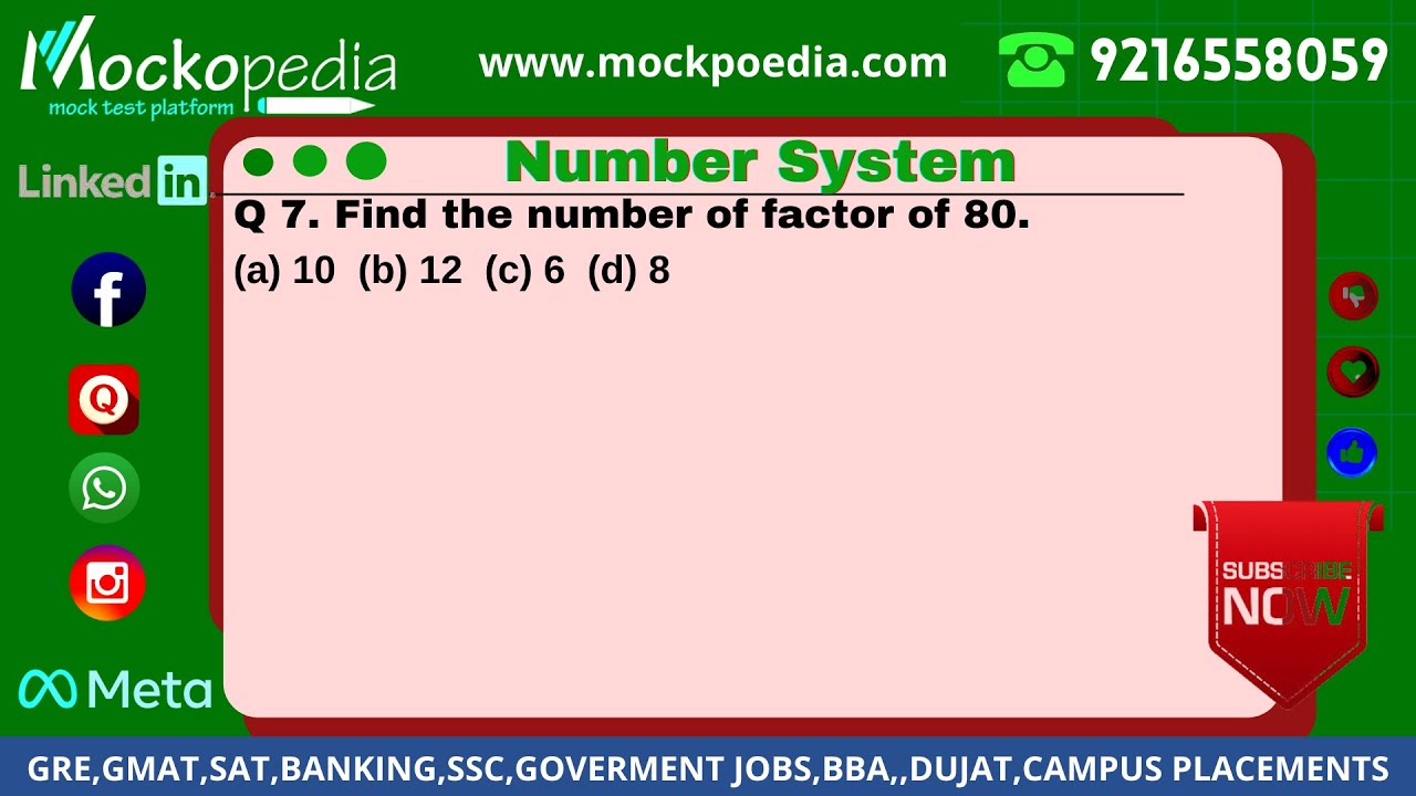 Q7-Find the number of factor of 80. - YouTube