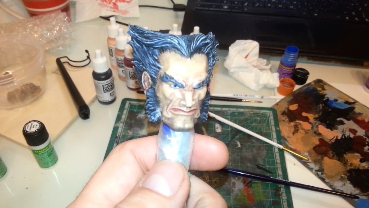 Painting custom head sculpt Wolverine - YouTube