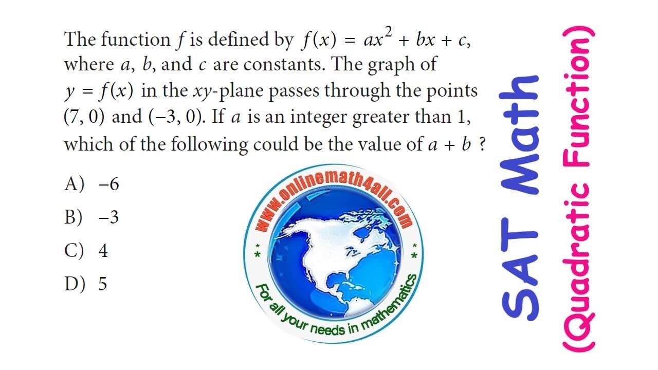 SAT Advanced Math - A Problem on Quadratic Function - YouTube