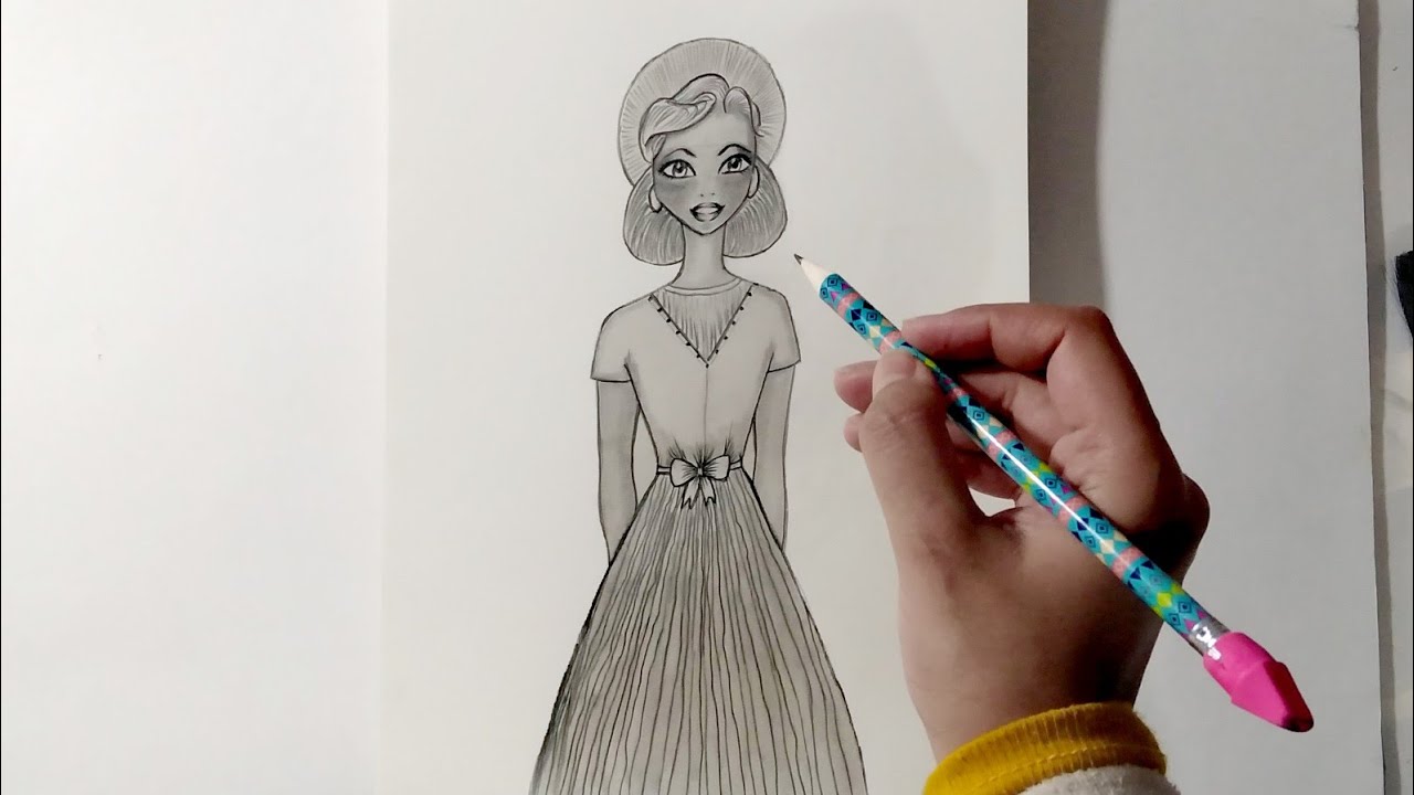 how to draw a 1950s Women’s and ladies dress outfit super cute and ...