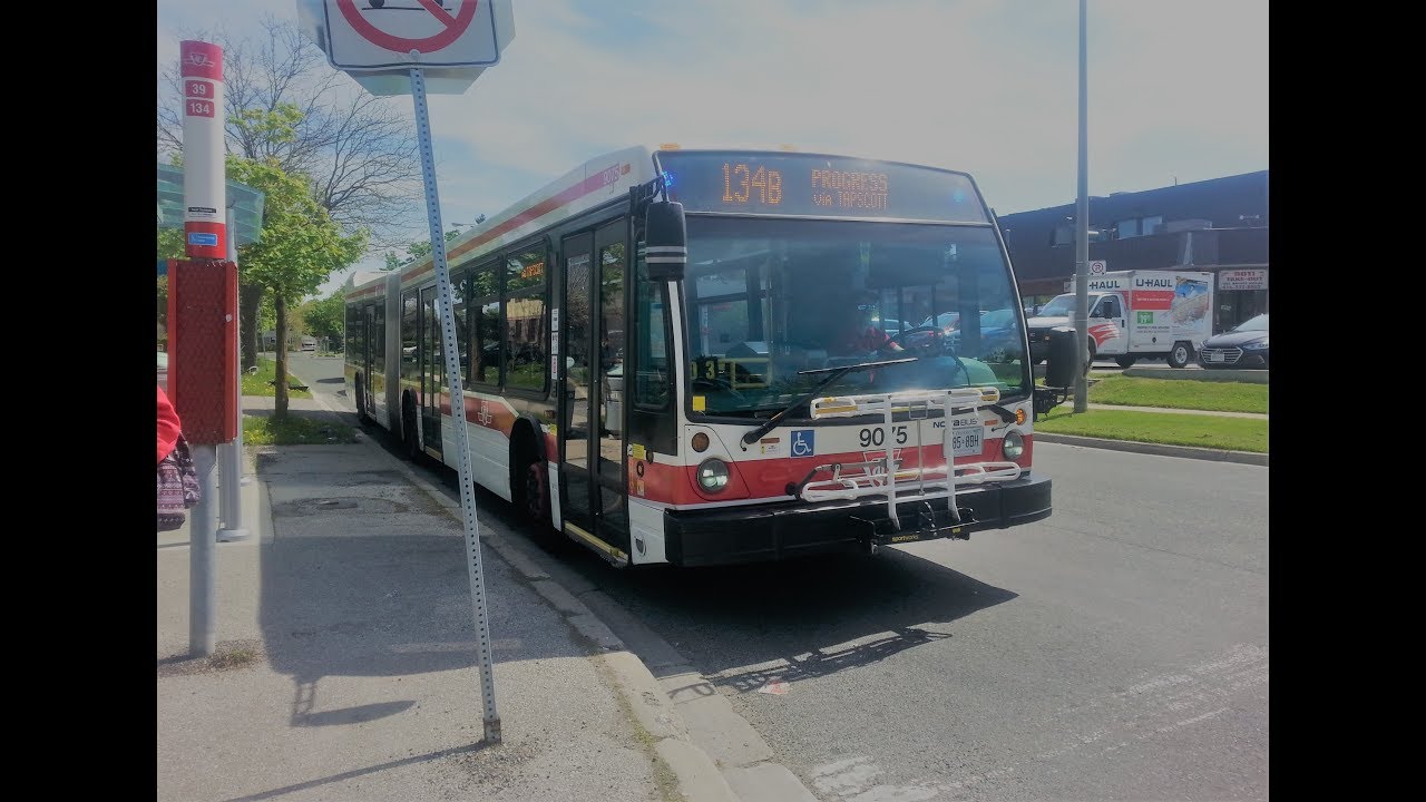 TTC ~ 2014 Nova Bus LFSA # 9075 ~ Bus Ride on Route 134B Progress North ...