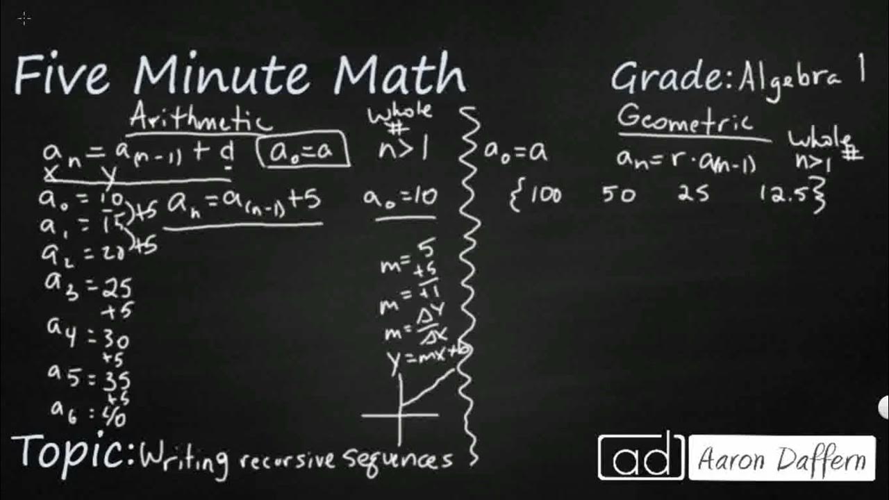 Algebra 1 Writing Recursive Sequences - YouTube