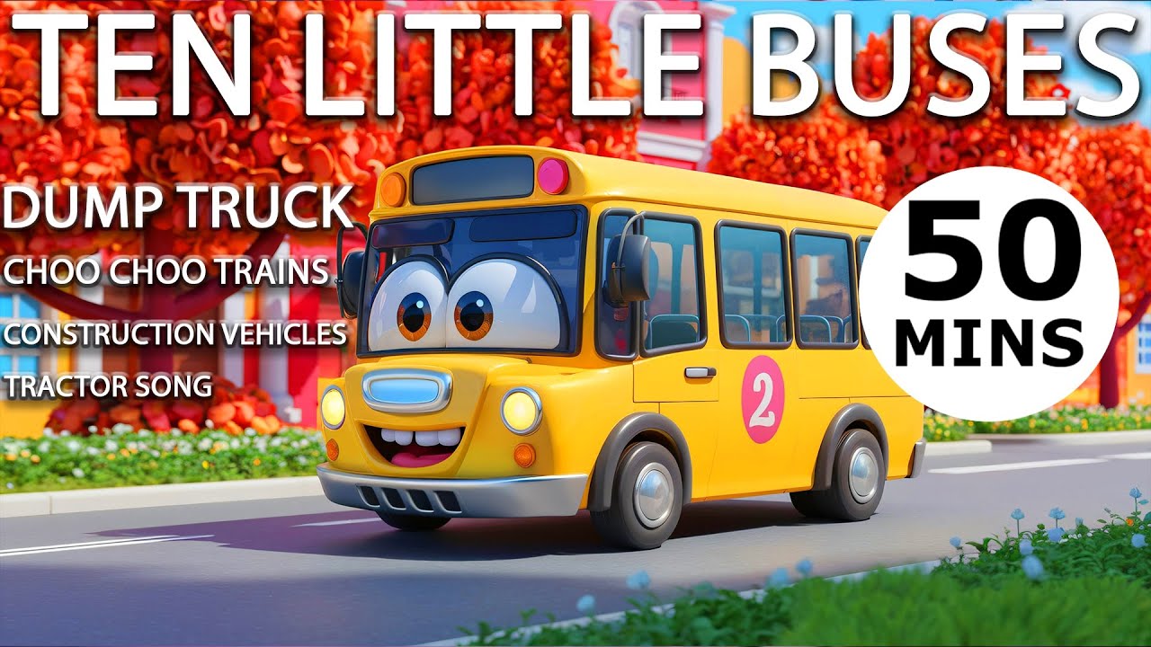 Ten Little Buses | Colorful Ten Bus Song | Nursery rhymes | Kids Songs ...