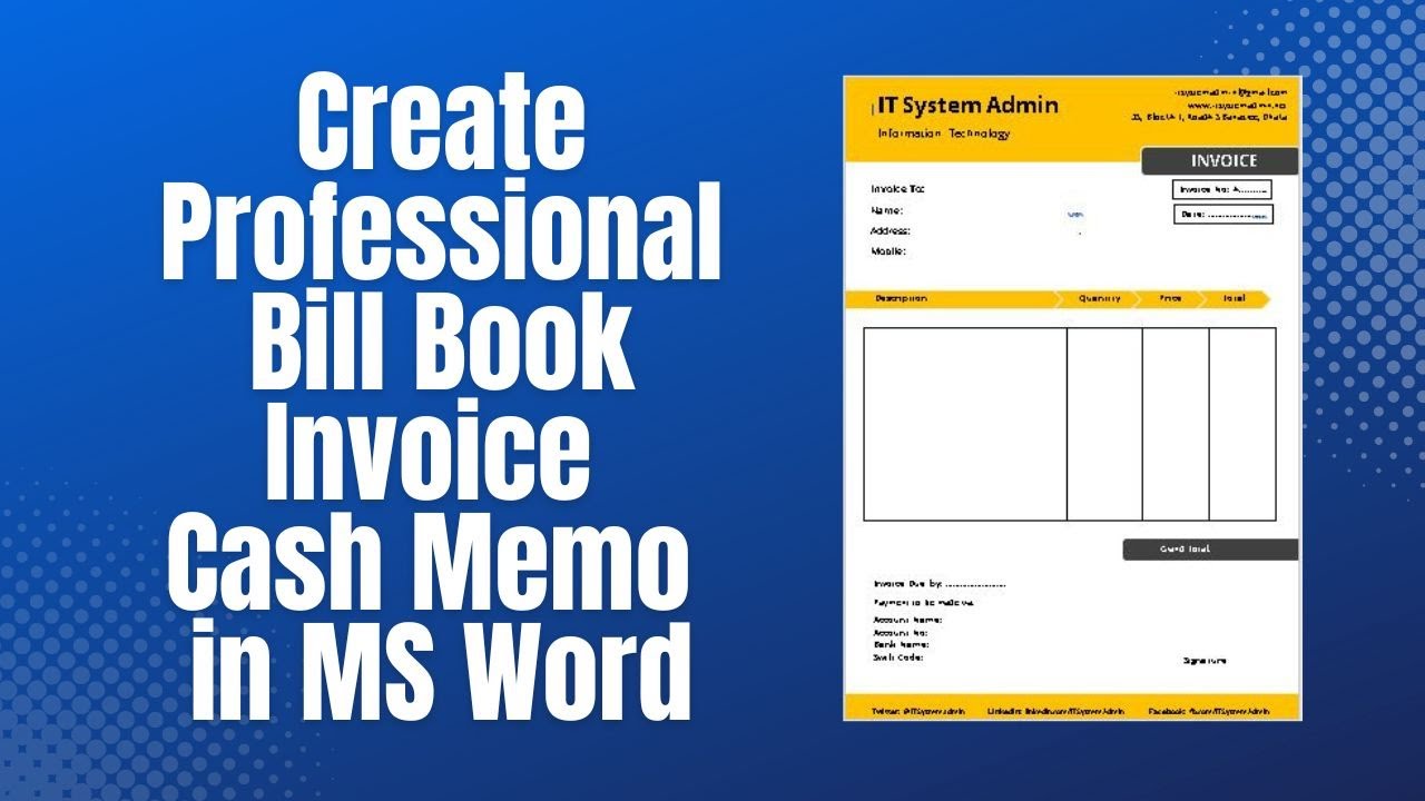 How to Create Professional Bill Book Invoice Cash Memo in MS Word - YouTube