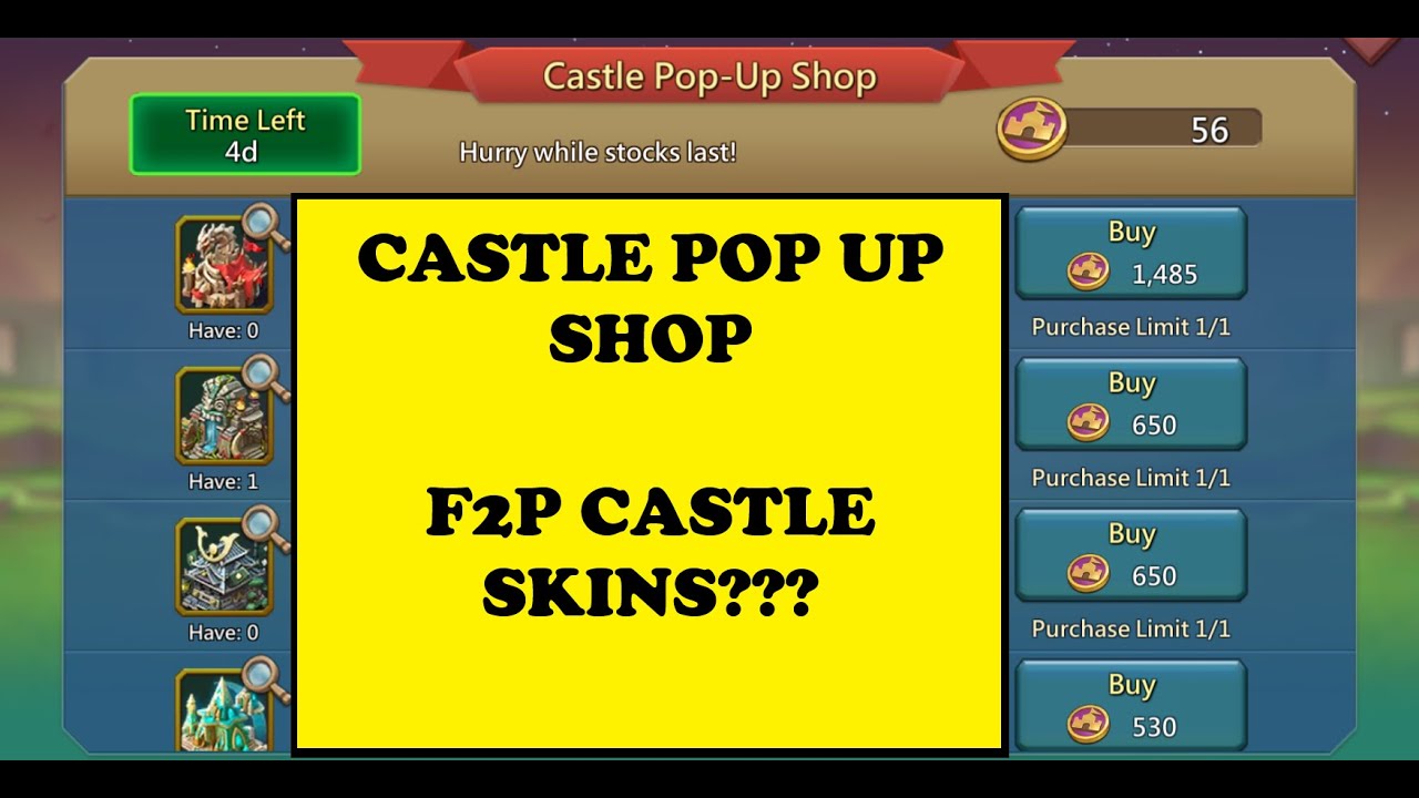 Lords Mobile - CASTLE POP UP SHOP - Castle skins for F2P??? - YouTube