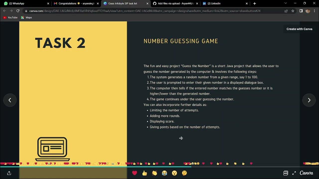 Number Guessing Game Task 2 Java Programming Oasis Infobyte Intership Youtube
