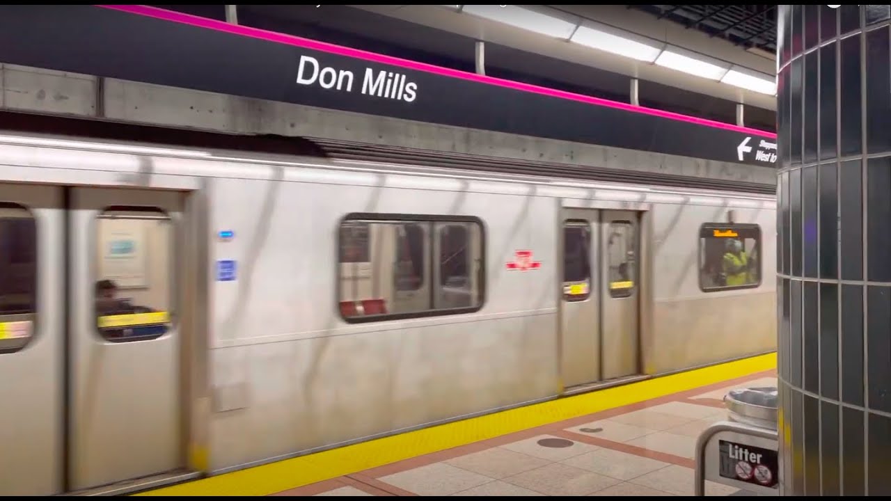 A Westbound TTC Toronto Rocket Subway Train on line 4 Departing Don ...