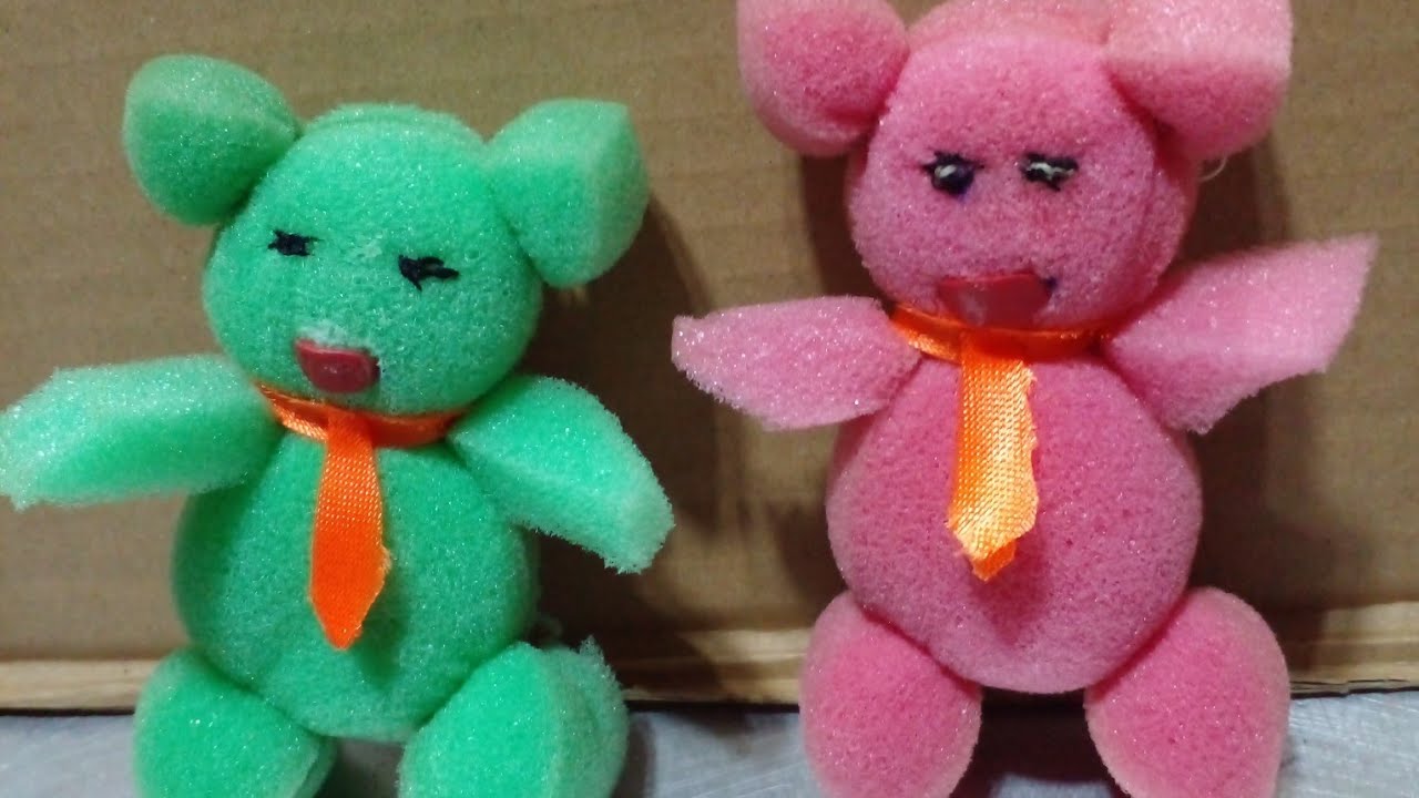 how to make beautyfull teddy bear with dish sponge simple easily at ...