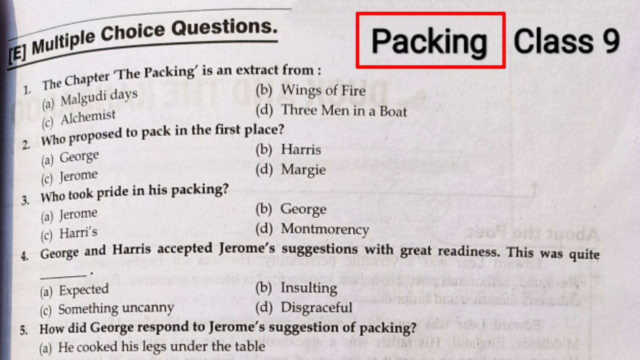 Packing Mcq | The Packing Mcq | Class 9 Packing Mcq | Class 9th Packing ...