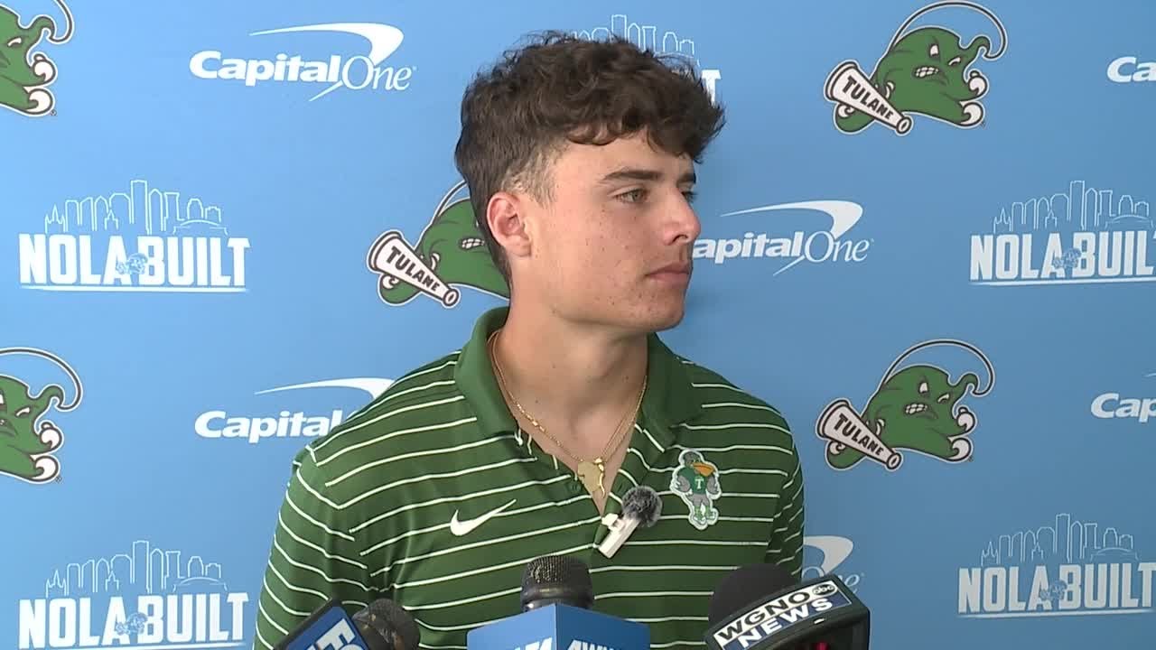 Tulane's Gavin Schulz on AAC Championship, playing LSU in baseball regional opener, May 29, 2023 ...