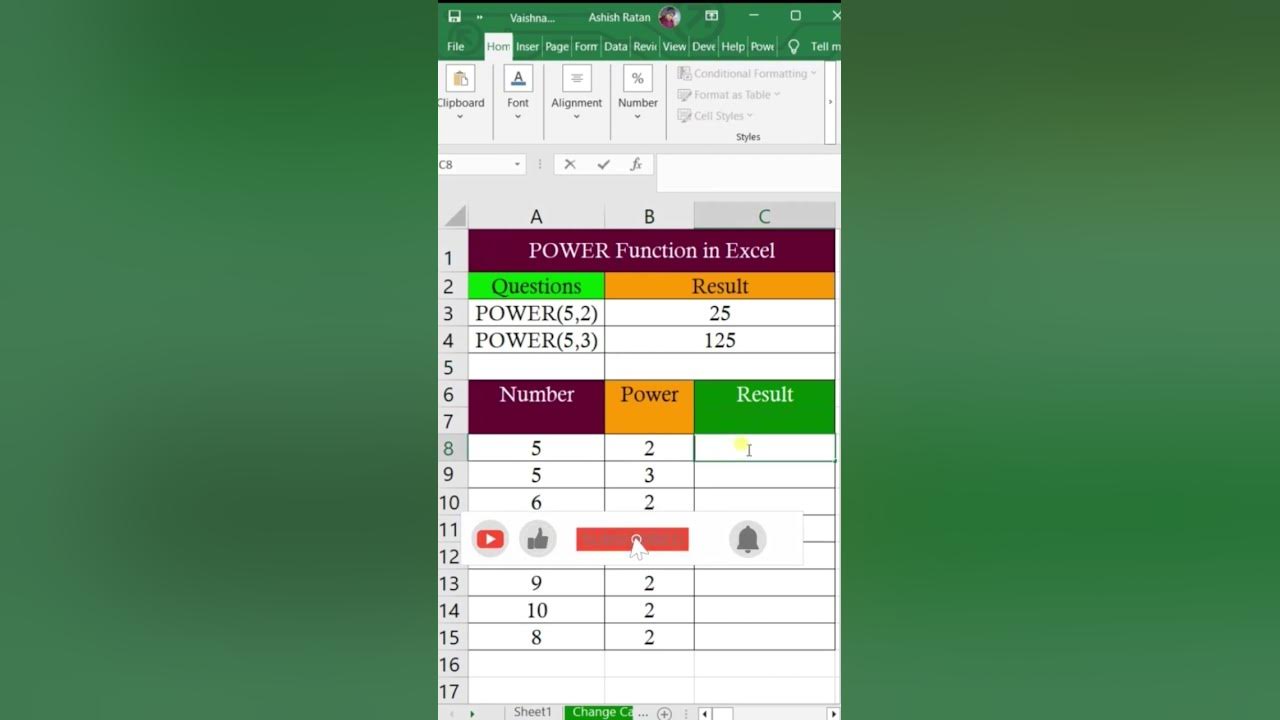 Power Function In Excel And Libreoffice Calc In Hindi Excelfunctions Excelfunction Excel Youtube
