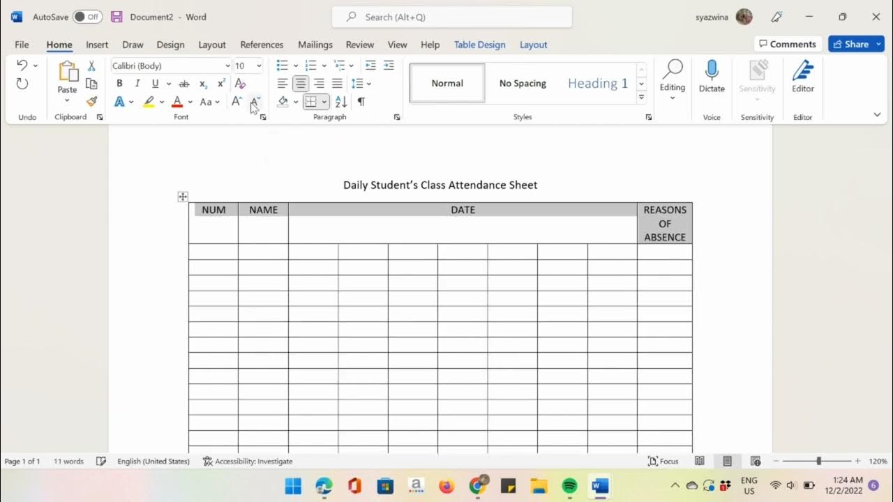HOW TO CREATE STUDENTS' CLASS ATTENDANCE SHEET IN MICROSOFT WORDS ...