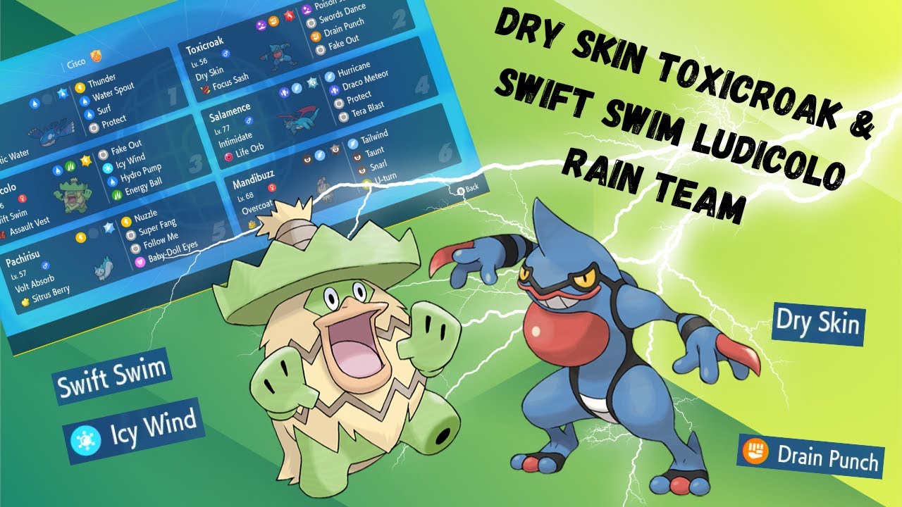 DRY SKIN TOXICROAK & SWIFT SWIM LUDICOLO RAIN TEAM - Pokemon Scarlet ...