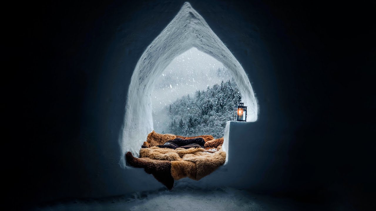 Howling Winter Storm at a Cozy Igloo | Windy, Snowstorm, Forest | White ...