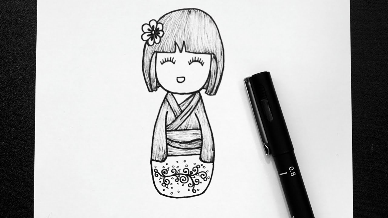 How To Draw Doll || Kokeshi Doll Drawing || Japanese Doll Drawing ...