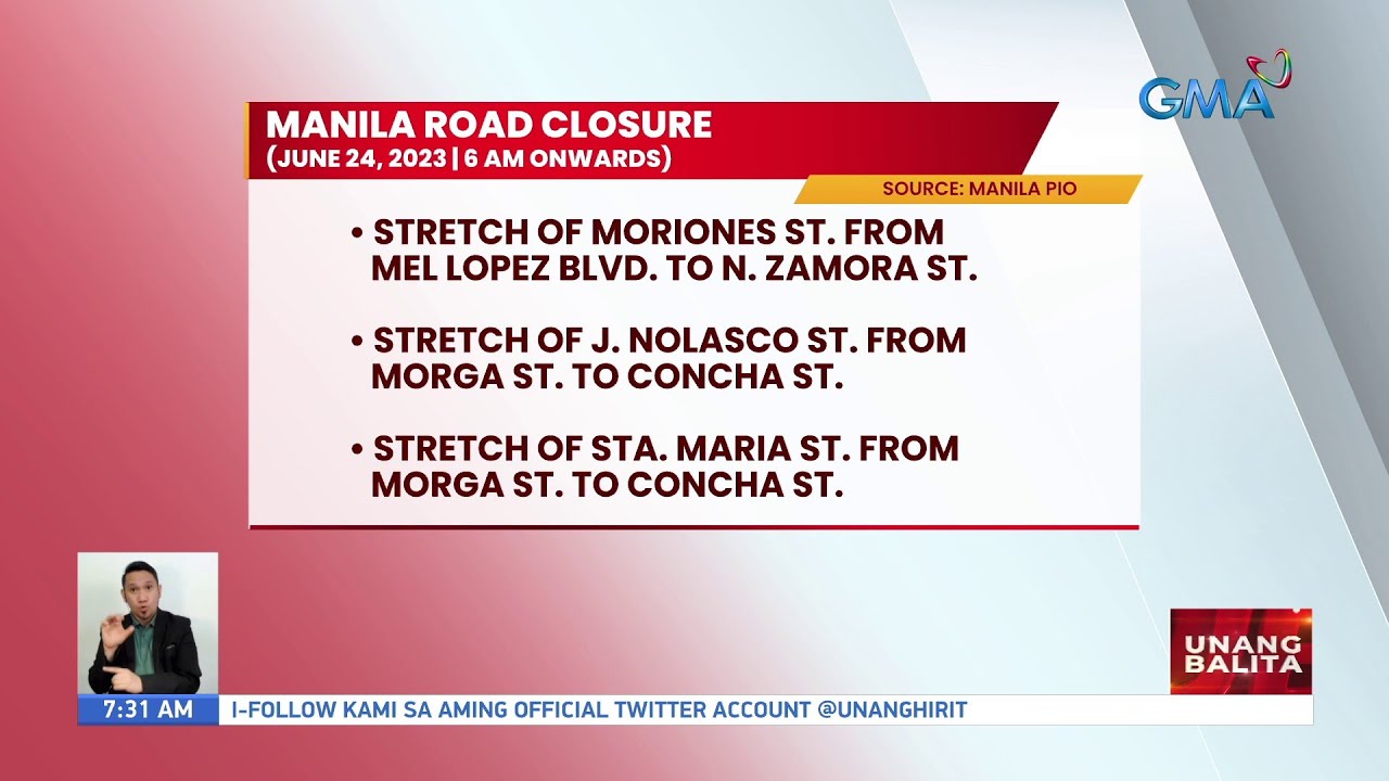 Manila Road Closure (June 24, 2023 | 6AM Onwards) | UB - YouTube