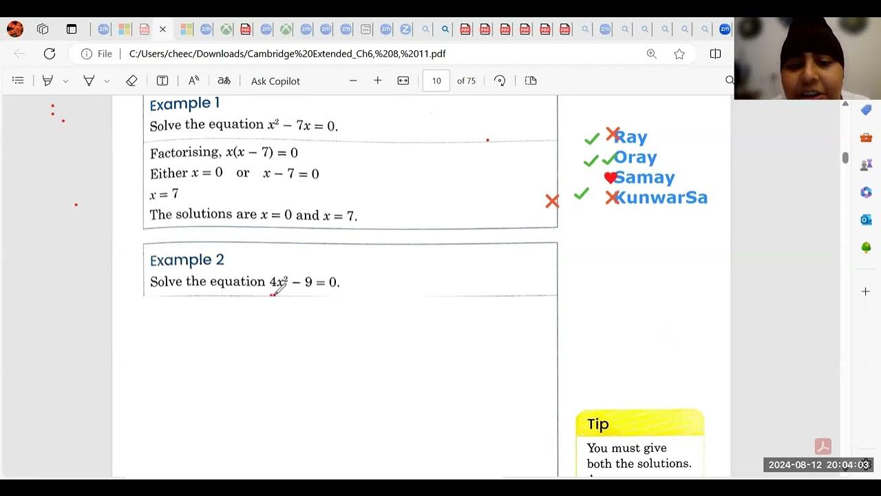 Grade 9 10 Igcse Cambridge Extended Mathematics Ch 6 Class 20